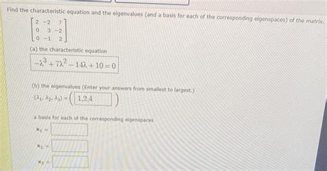 solved ind the characteristic equation and the eigenvalues