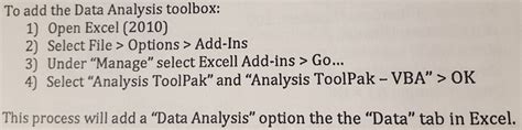 Solved To Add The Data Analysis Toolbox 1 Open Excel Chegg Com