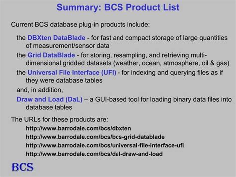 Presentation On Bcs Database Products January 2011 Ppt