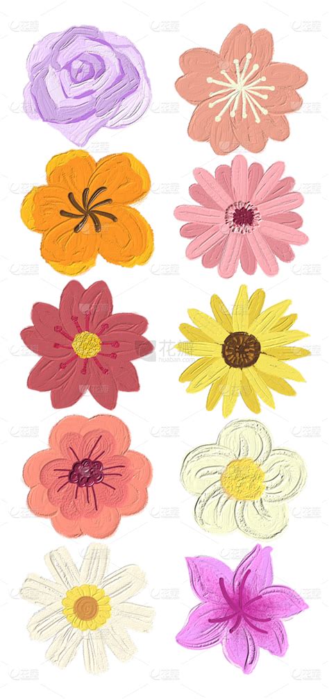 2309sc 素材组合 手绘蜡笔 油画棒花朵贴纸 花朵