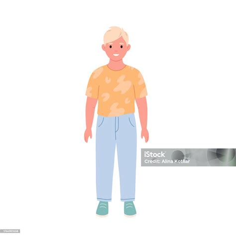 행복한 미소 소년 초등학생 귀여운 남학생 아바타입니다 평면 스타일의 벡터 일러스트 레이 션 6 7 살에 대한 스톡 벡터 아트 및