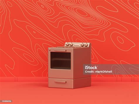 웨이브 패턴이있는 오렌지 배경 인테리어 룸의 흑백 단일 메탈릭 골드 컬러 오븐 단일 색상 3d 아이콘 3d 렌더링 오븐에 대한 스톡 사진 및 기타 이미지 Istock