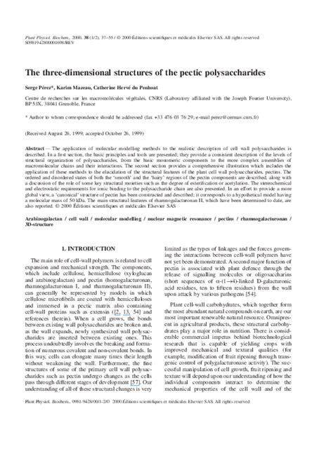 Pdf The Three Dimensional Structures Of The Pectic Polysaccharides