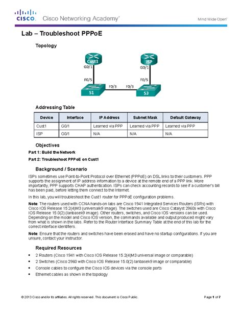 4316 Lab Troubleshoot Ppo E Topology Addressing Table Device Interface Ip Address Subnet
