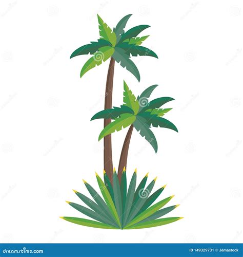 Beach Palms Trees With Leaves Cartoon Stock Vector Illustration Of