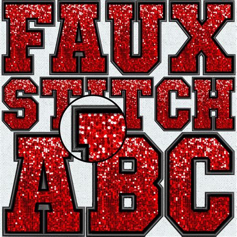 Faux Embroidery Red Black Sequin Letters Faux Sequin Patch Blue Faux Sequin Alpha Doodle