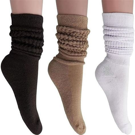 Women Cotton Slouch Socks 3 Pairs Shoe Size 5 10 Brown Beige White