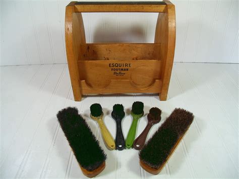 Retro Wooden Shoe Shine Kit Box Vintage Esquire Footman Deluxe