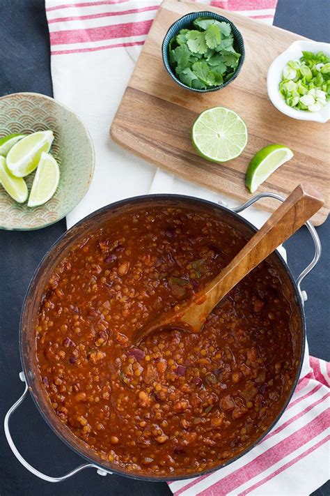Red Lentil Chili La Fuji Mama Lentil Chili Bean Recipes Lentils