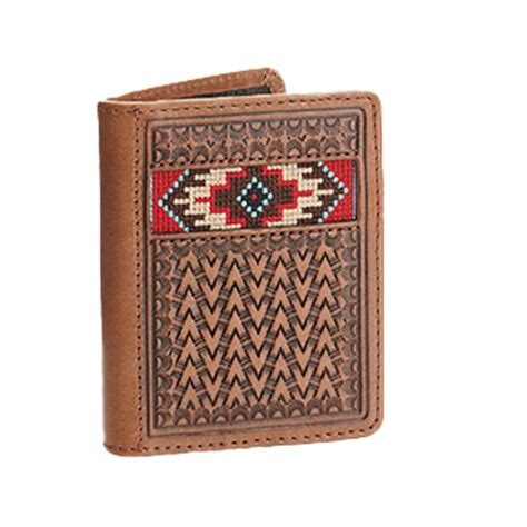 The Boot Jack Ariat Brown Basketweave Aztec Embroidered Trifold Wallet