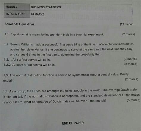 Solved MODULE BUSINESS STATISTICS TOTAL MARKS MARKS Chegg Com