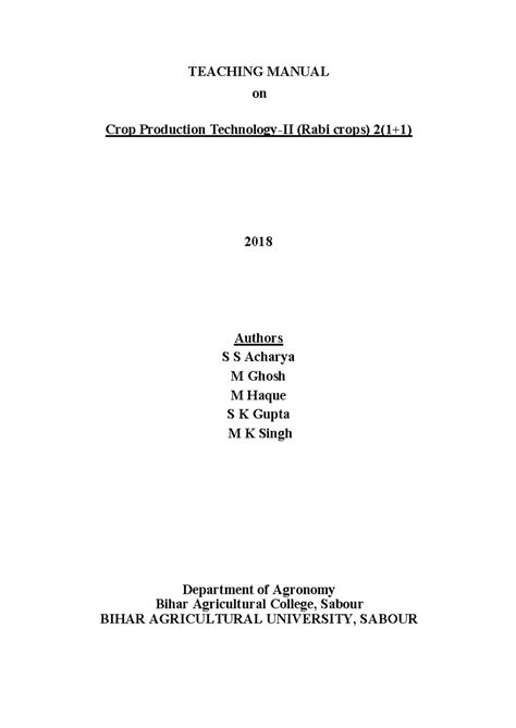 Crop Production Technology Ii Rabi Crops Teaching