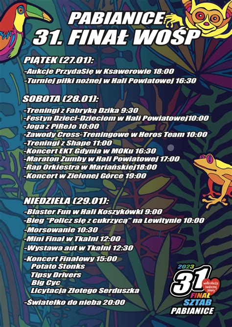 Harmonogram 31 finału WOŚP w Pabianicach Centrum Handlowe Tkalnia