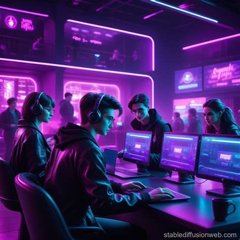 People Using Laptops And Phones In A Modern Room Prompts Stable