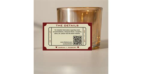 Retro Movie Ticket Stub Qr Code Wedding Details Enclosure Card Zazzle