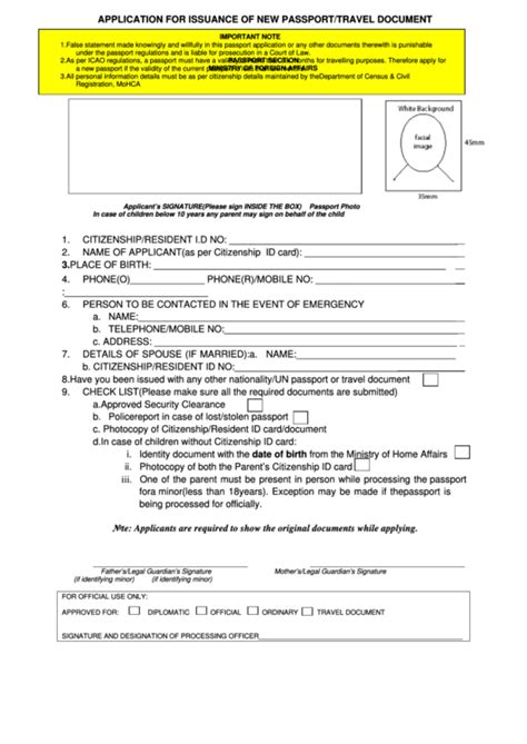 Fillable Application For Issuance Of New Passport Travel Document Printable Pdf Download
