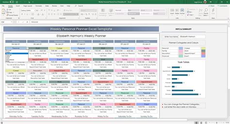 Weekly Personal Planner Excel Template Schedule Tracker Printable Excel