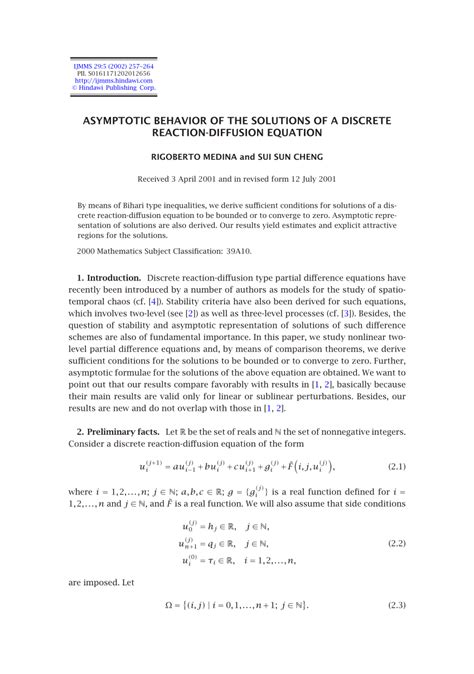 Pdf Asymptotic Behavior Of The Solutions Of A Discrete Reaction Diffusion Equation