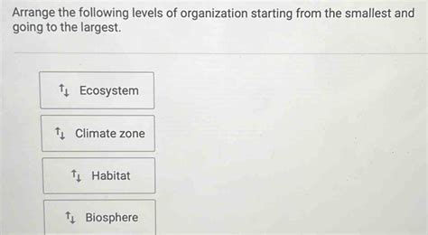 solved arrange the following levels of organization starting from the