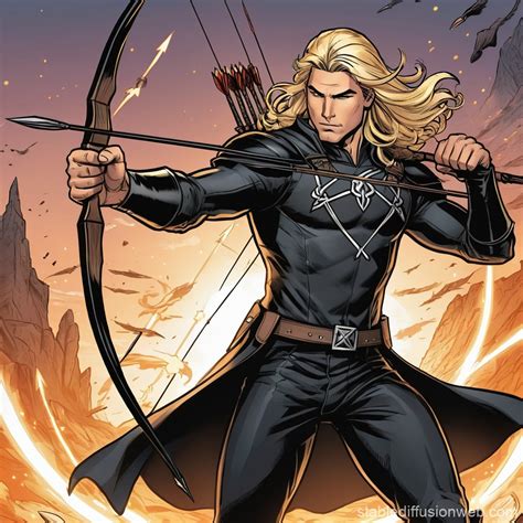 Blonde Archer In Black Attire Fires Magical Arrows Stable Diffusion Online