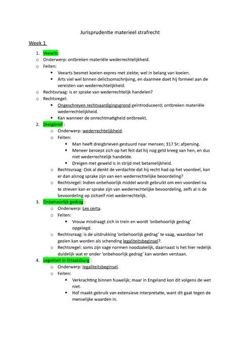 Jurisprudentie Alle Arresten Voor De Tussentoets Week 1 Tm 5