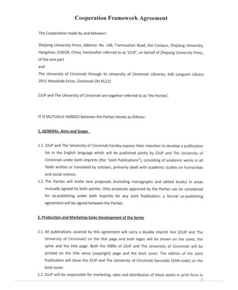 Framework Contract Template 9 Framework Agreement Templates Free Sample