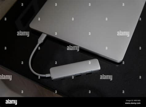 The USB Adapter Under The Type C Connector For Laptop Multiport Station For Laptop With