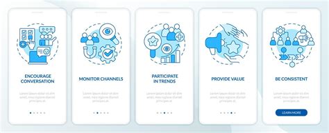 Effective Social Engagement Blue Onboarding Mobile App Screen Walkthrough 5 Steps Editable