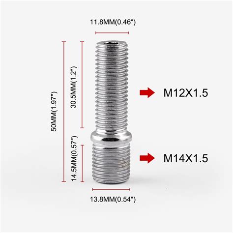 20x M1415 To M1215 50mm Long Wheel Stud Conver Vicedeal