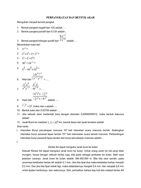 Perpangkatan Dan Bentuk Akar Part 2 Pdf