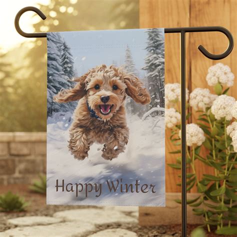 Cockapoo Puppy In Winter Garden And House Banner Cockapoo Etsy
