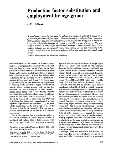 Pdf Production Factor Substitution And Employment By Age Group