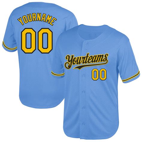 2024 Custom Light Blue Yellow Black Mesh Authentic Throwback Baseball