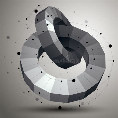 Abstract 3d Structure Polygonal Vector Network Object Grayscale Art Deformed Figure Stock