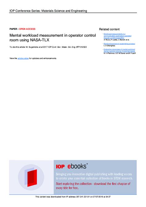 Pdf Mental Workload Measurement In Operator Control Room Using Nasa Tlx