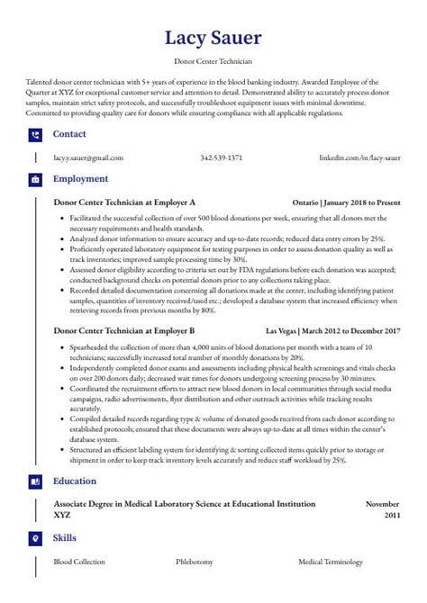Donor Center Technician Resume Cv Example And Writing Guide