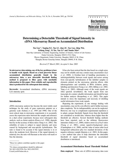 Pdf Determining A Detectable Threshold Of Signal Intensity In Cdna