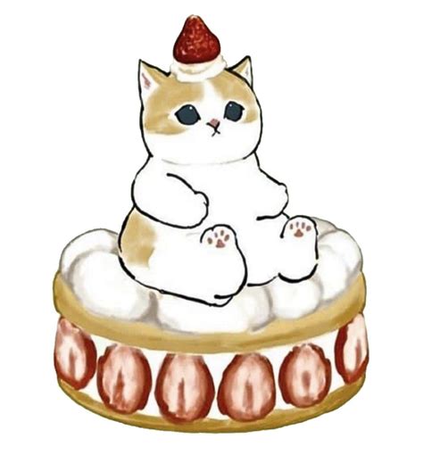 Mofusand Cat Sitting On Cake Cake Icon Scrapbook Fonts Kitten Drawing
