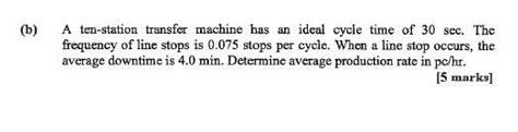 Solved A Ten Station Transfer Machine Has An Ideal Cycle