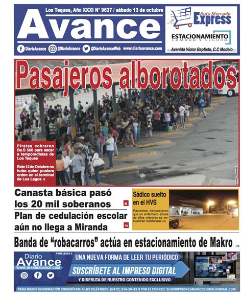 Portada Sábado 13 De Octubre De 2018 Diario Avance