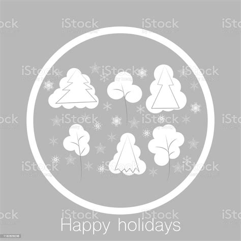 새해 나무와 눈송이 크리스마스 엽서 자연 장식 요소와 해피 겨울 휴가 배경 화면 배경 디자인 벡터 그림 개체 그룹에 대한 스톡 벡터 아트 및 기타 이미지 Istock