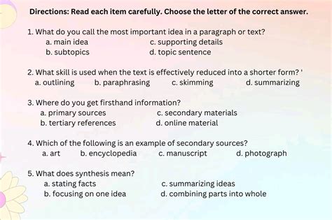 Directions Read Each Item Carefully Choose StudyX
