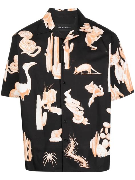 Neil Barrett Graphic Print Short Sleeve Shirt Black Farfetch