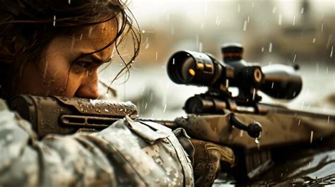 Sniper Aiming Through Scope In Rainxaxa Premium Ai Generated Image