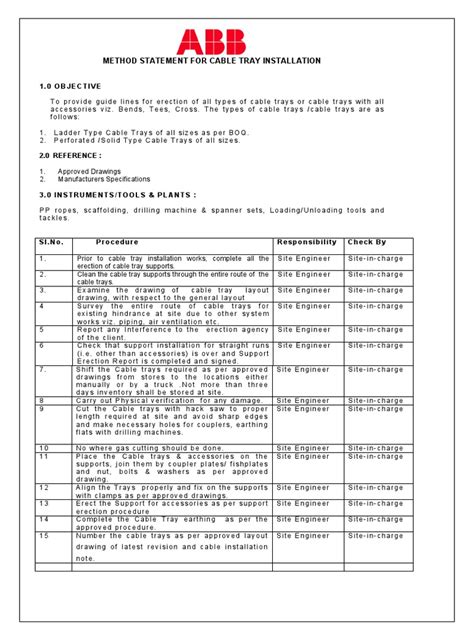 Method Statement Cable Tray Erection Pdf Scaffolding Drilling Rig