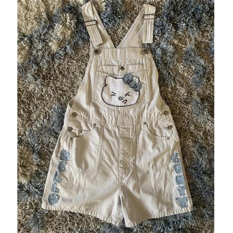 Handmade Custom Hello Cunty White Overall Shorts Depop
