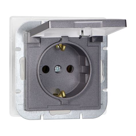 Flush Mounted Single Socket 2p E Schuko Weather Proof With Cover Pearl 16a 250v Pt 17ph