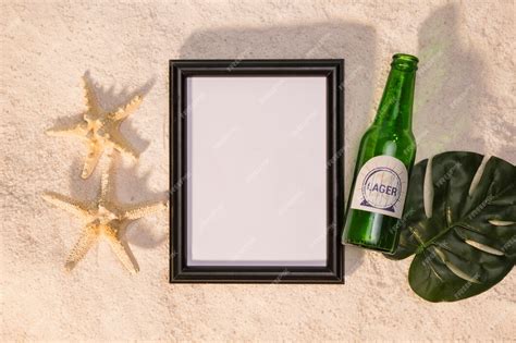 Free Photo Composition Of Whiteboard Starfish Bottle Of Drink And
