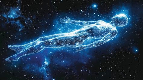 A Man Is Floating In Space With His Arms Outstretched Concept Of Freedom And Exploration As