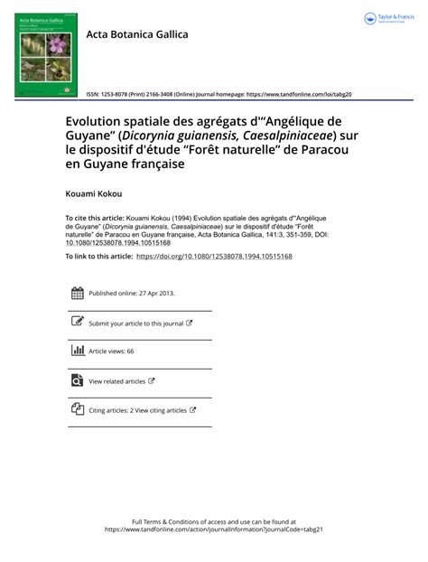 Pdf Evolution Spatiale Des Agrégats D“angélique De Guyane